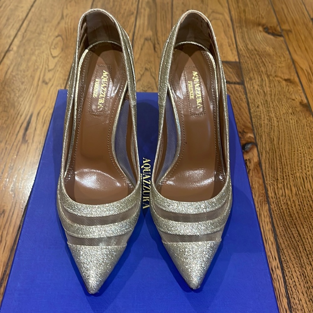 Aquazzura Gold Glitter Mesh Pump - Gem